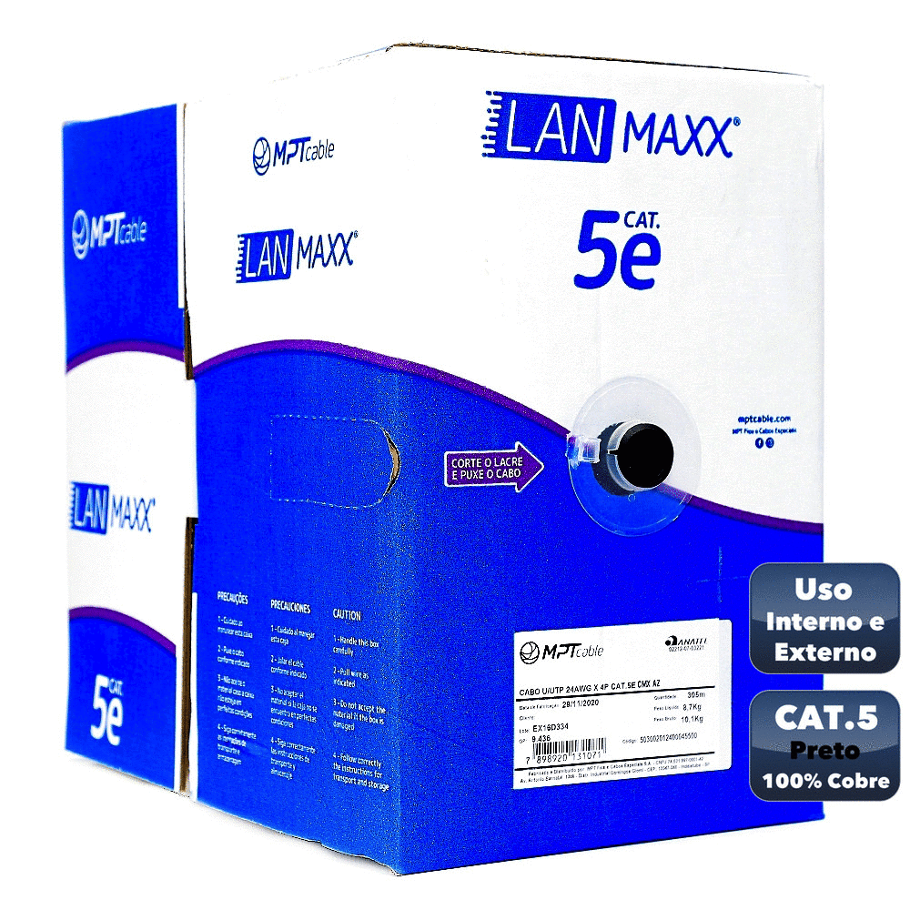 Cabo de Rede Cat5e MPT Interno e Externo Preto - centralcabos