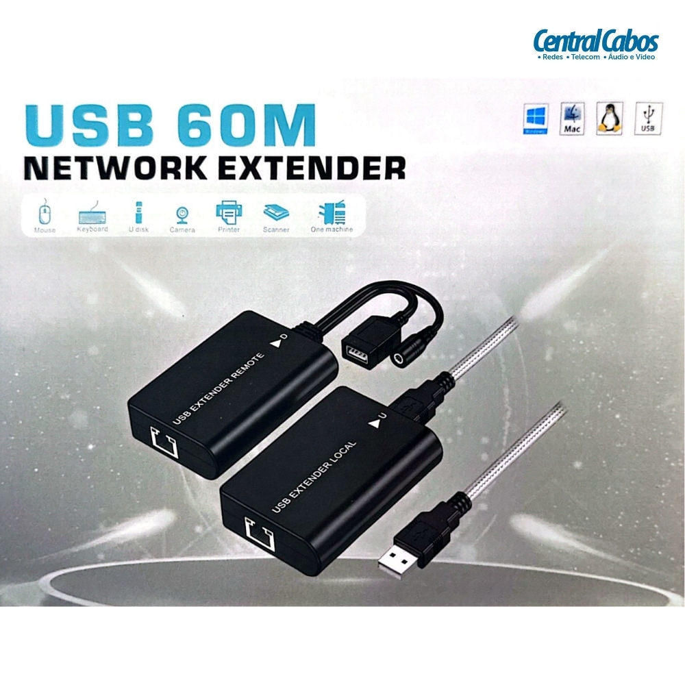 Extensor usb via utp 60mts c/fonte - centralcabos
